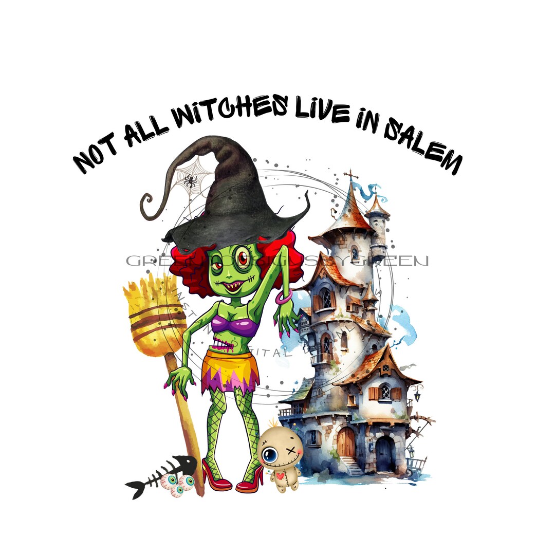 Comical Zombie Witch & Haunted Castle PNG - 'not All Witches Live in ...