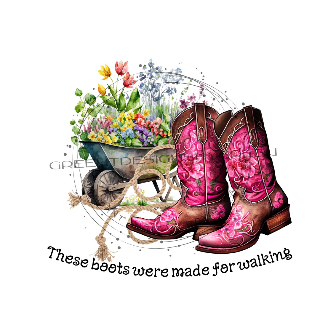 Cowboy Boot PNG, Wildflower PNG Sublimation, Vintage Wheel Barrow of ...
