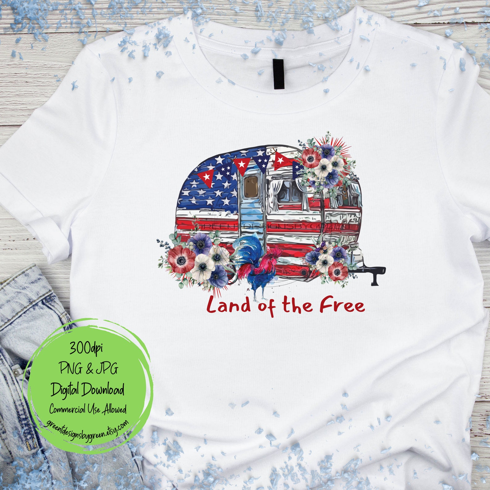 Patriotic Retro Camper Sublimation PNG - 'land of the Free' Clipart ...