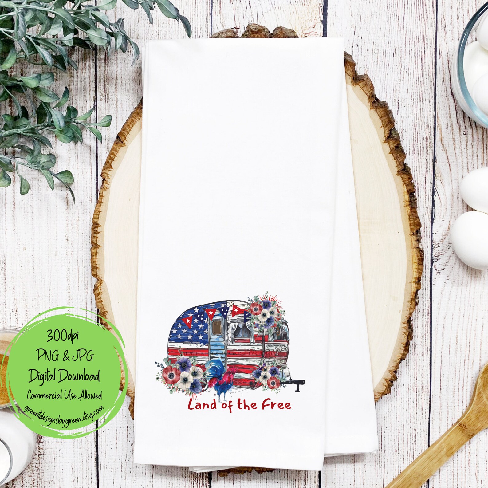 Patriotic Retro Camper Sublimation PNG - 'land of the Free' Clipart ...