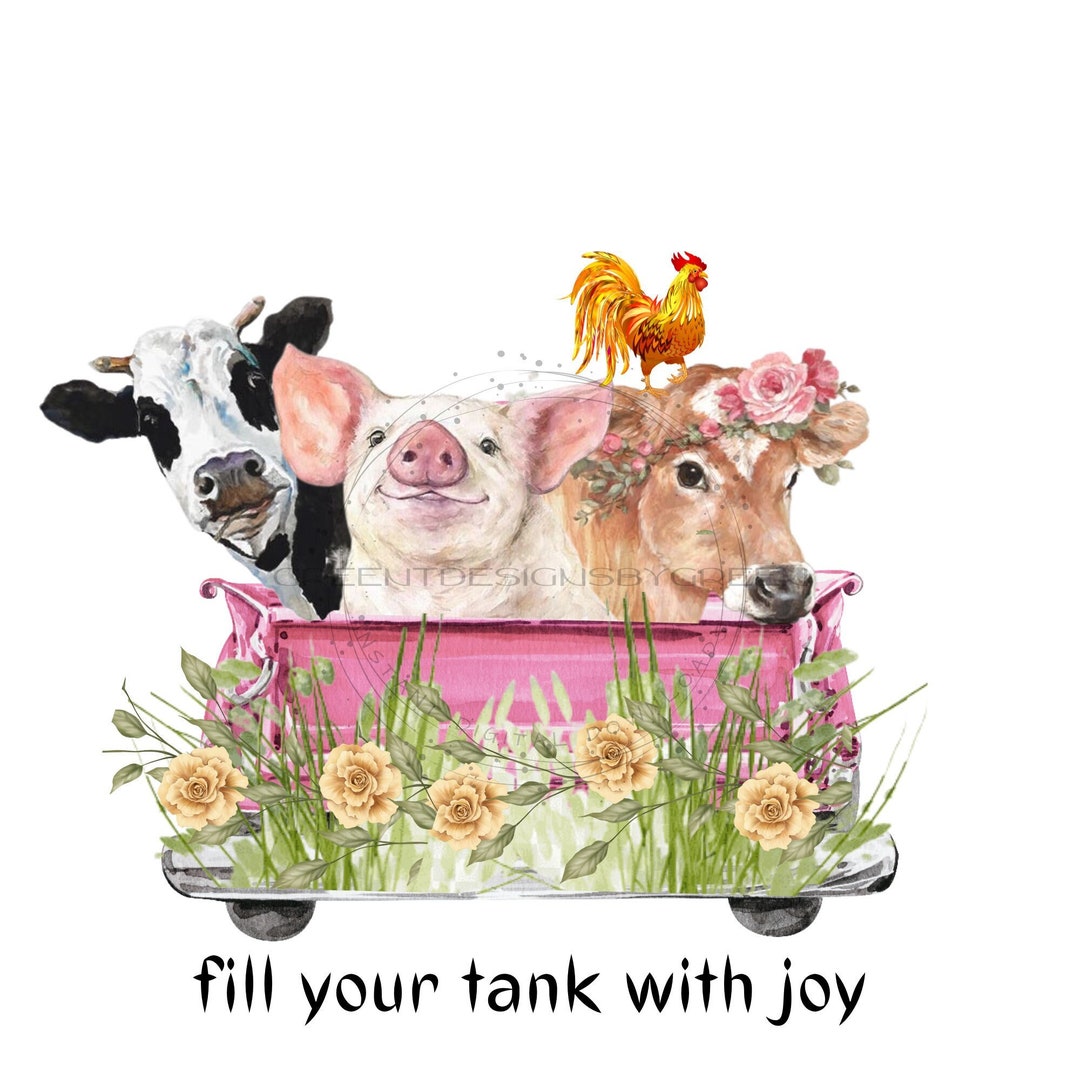 Farm Animals in Vintage Truck PNG, Cow, Pig, Chicken Clipart (digital ...