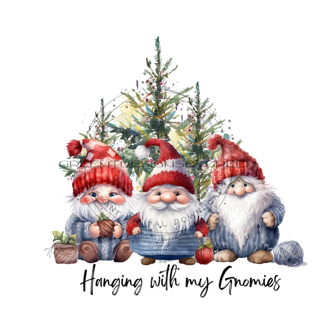 Cute Christmas Gnomes Dressed in Blue - Santa's Elves Knitting PNG ...