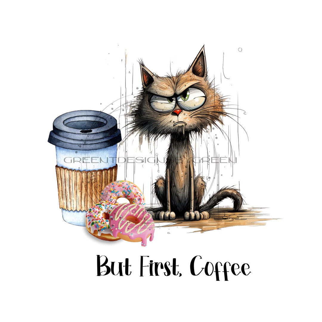 Angry Cat Coffee PNG, Kitten and Donuts Clipart (digital Download) - Etsy