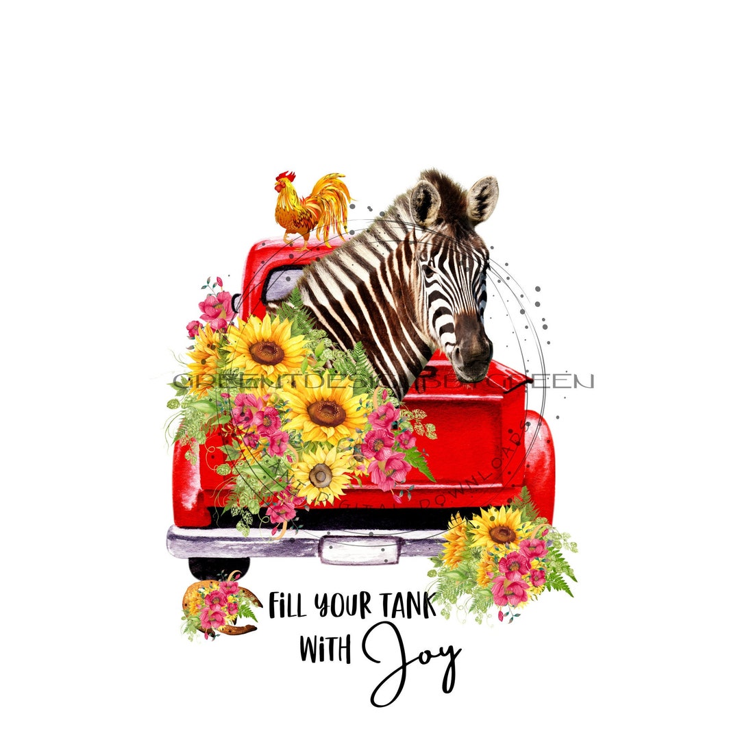 Zebra PNG, Zebra in Red Truck, Zebras Sublimation, Sunflower ...