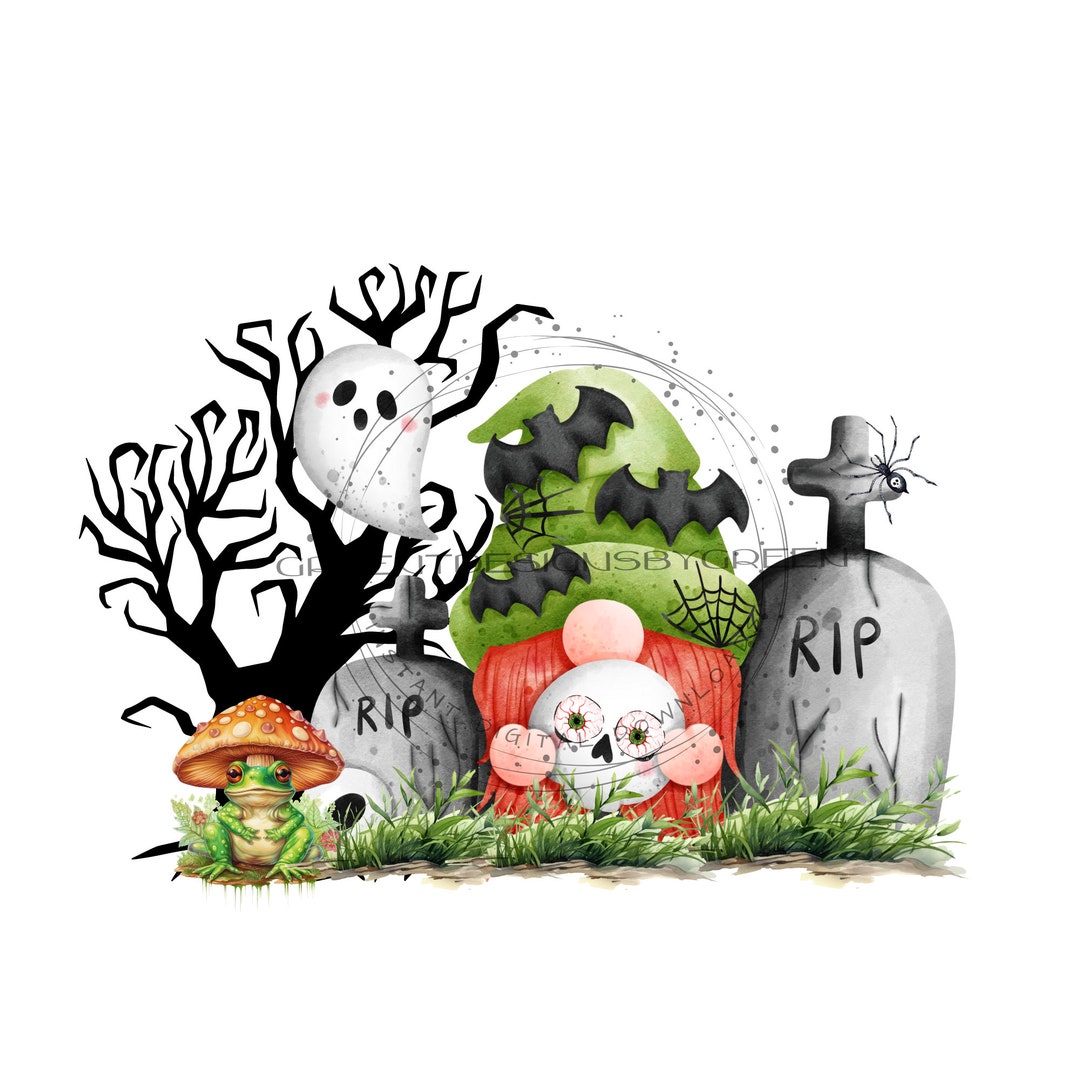 Whimsical Halloween Graveyard Clipart - Tombstones, Ghost, Spooky Tree ...