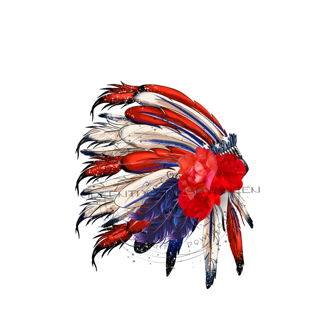 Native American Headdress PNG, Red, White and Blue Feather Headpiece ...