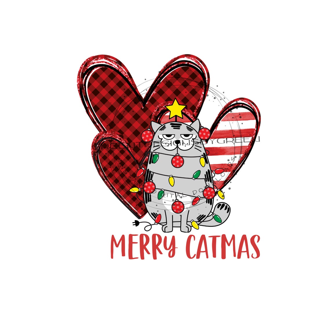 Cat Clipart merry Catmas Holiday Heart PNG/JPG - Etsy