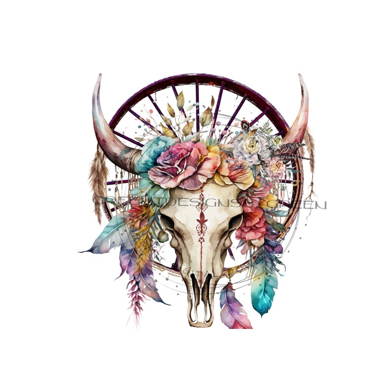 Cow Skull Feather & Wagon Wheel Western PNG Western Cow Face - Etsy