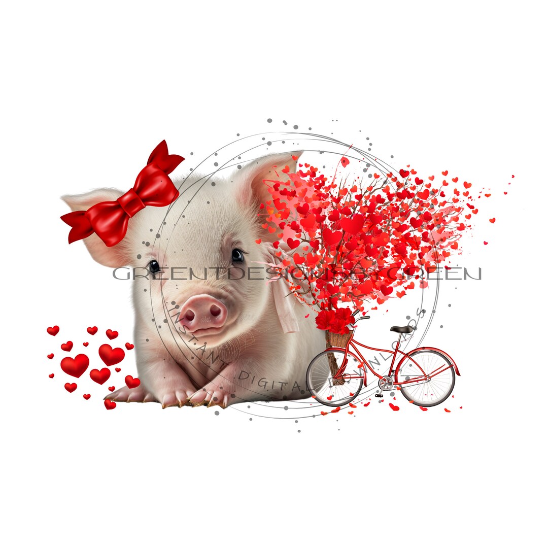 Valentine's Day Pig PNG, Farm Animal Sublimation Design, Red Heart PNG ...