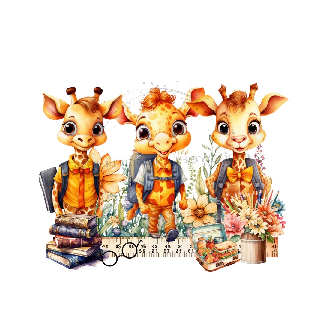 Giraffe Back to School PNG - Adorable School Lunch Box, Books & Pencil ...