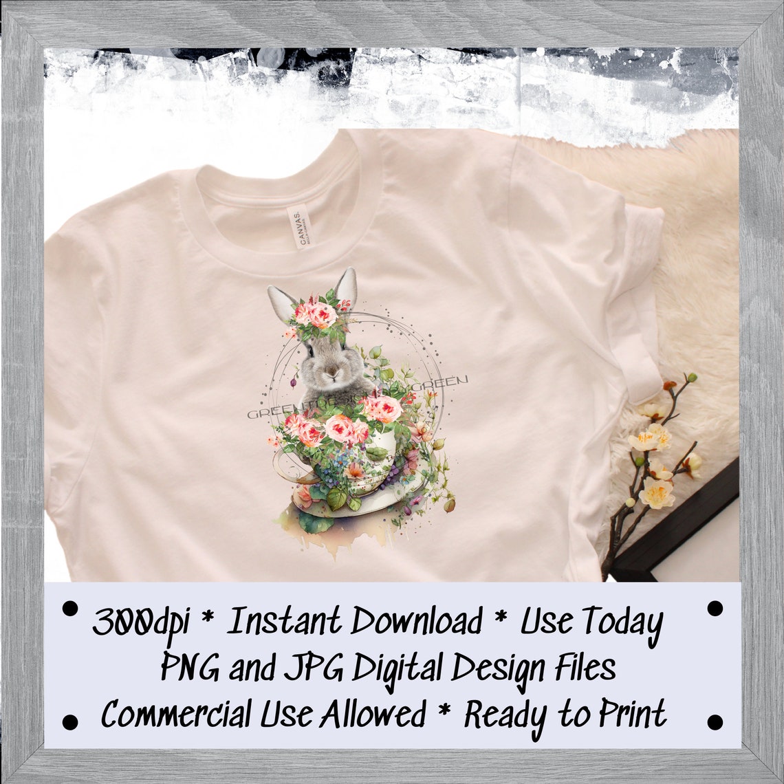 Bunny Rabbit PNG Rabbit in Tea Cup Surrounded by Wild - Etsy