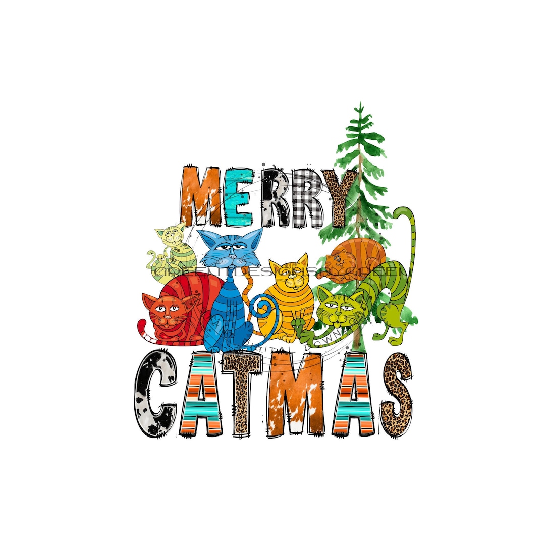 Cat Clipart, "merry Catmas" Holiday Kitten PNG/JPG, Christmas Tree ...