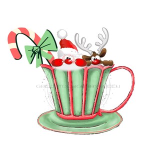 Christmas PNG Reindeer & Santa in Hot Chocolate Candy Cane Green and ...