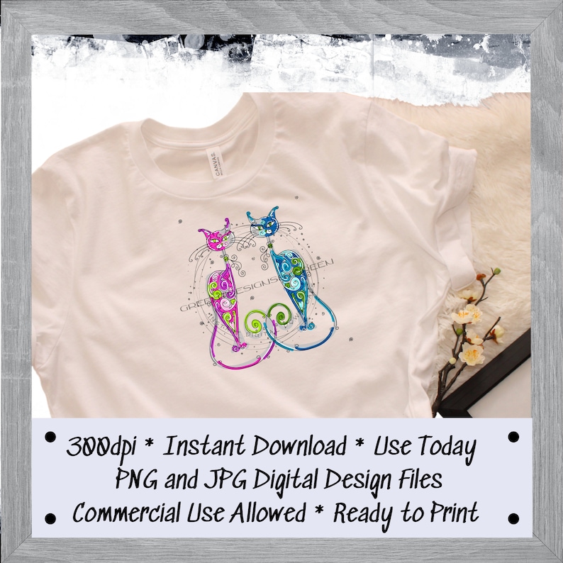 Cat PNG Digital Download Pink and Blue Cat Clipart Kitten - Etsy