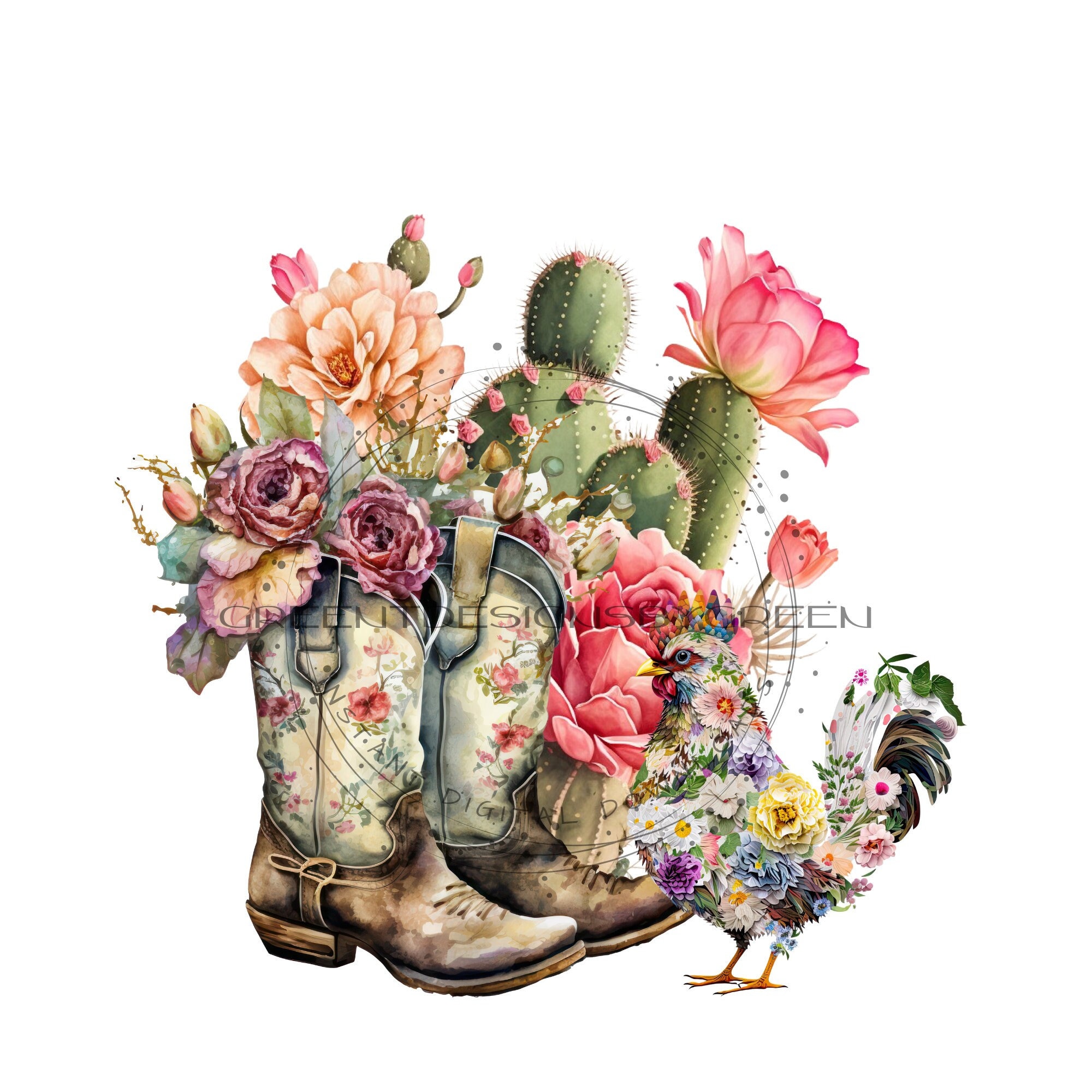 Cow Skull Cactus & Cowboy Boot Western PNG Western Cactus - Etsy