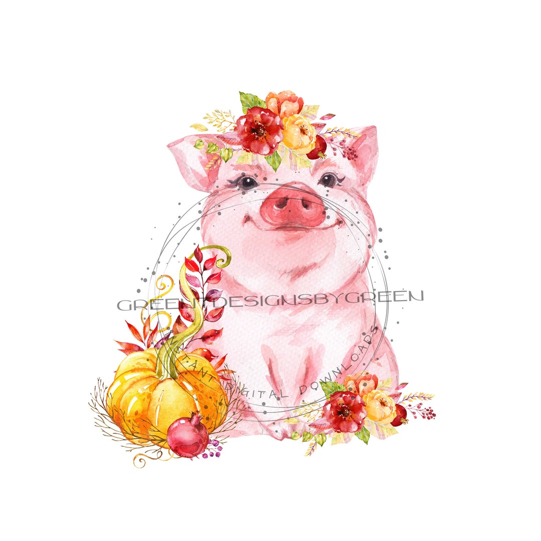 Thanksgiving Pig PNG Farm Animal Sublimation Fall Floral - Etsy