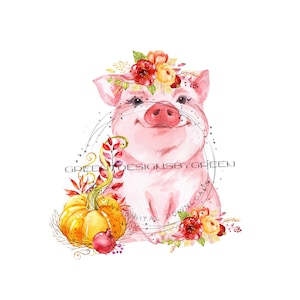 Thanksgiving Pig PNG Farm Animal Sublimation Fall Floral - Etsy