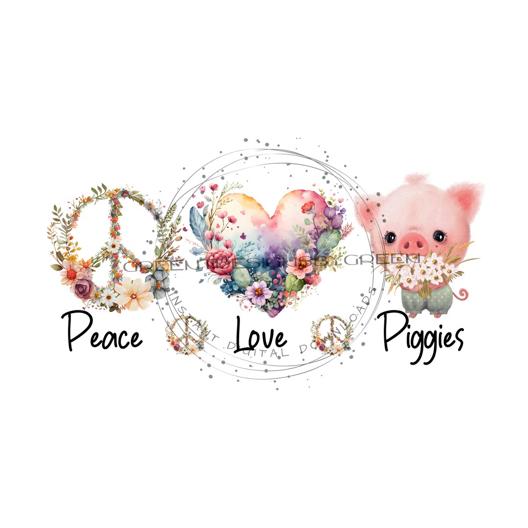 Adorable Pig Clipart 'peace Love Piggies' Peace Sign, Heart, Mini Pig ...