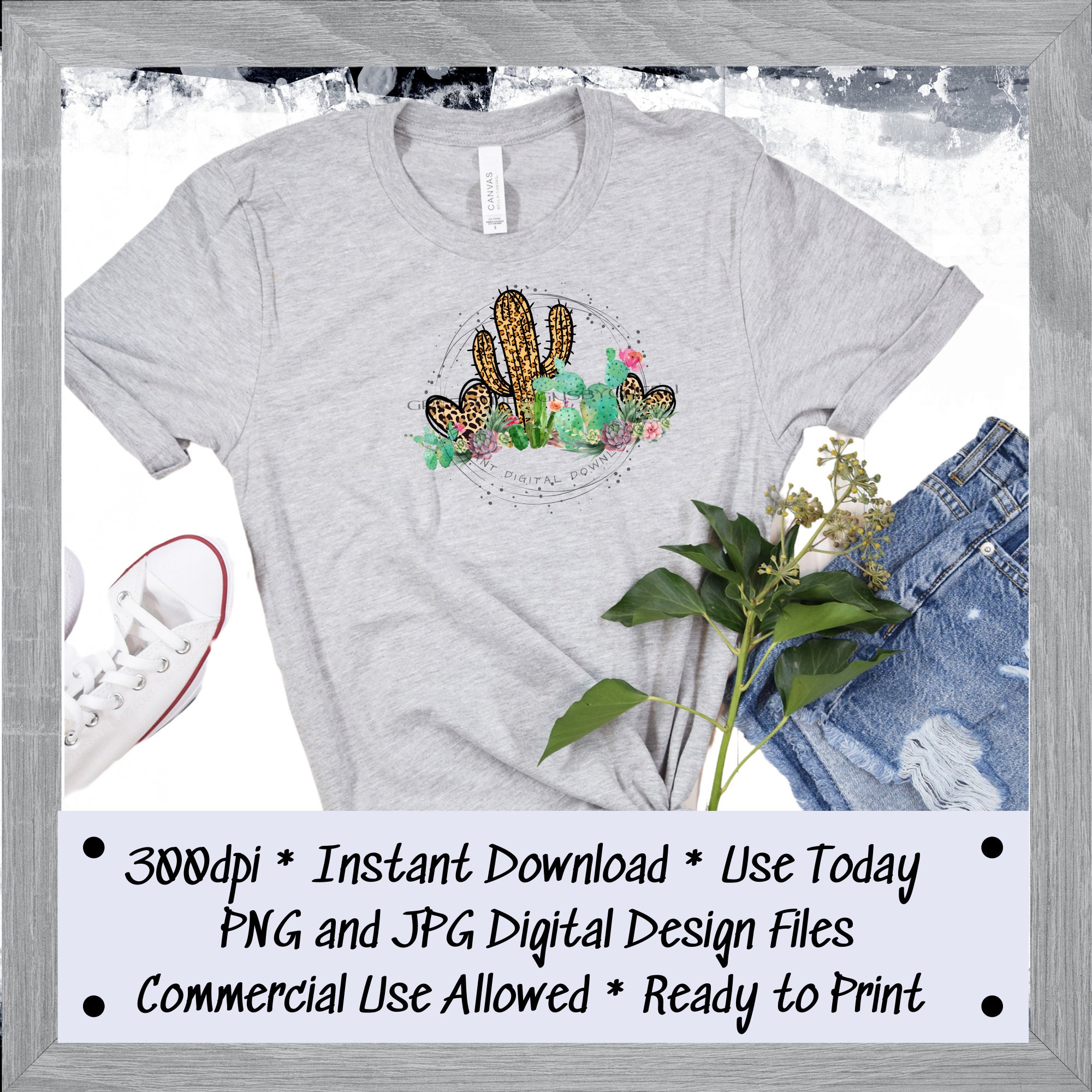 Leopard Print Cactus PNG Design With Hearts - Trendy Cacti Clipart - Etsy