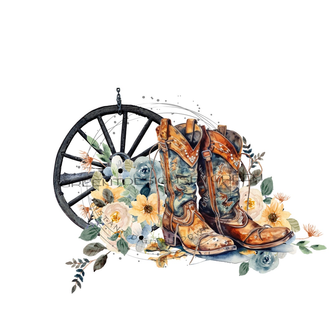 Cowboy Boot PNG, Wagon Wheel Download for Sublimation, Wildflower PNG ...