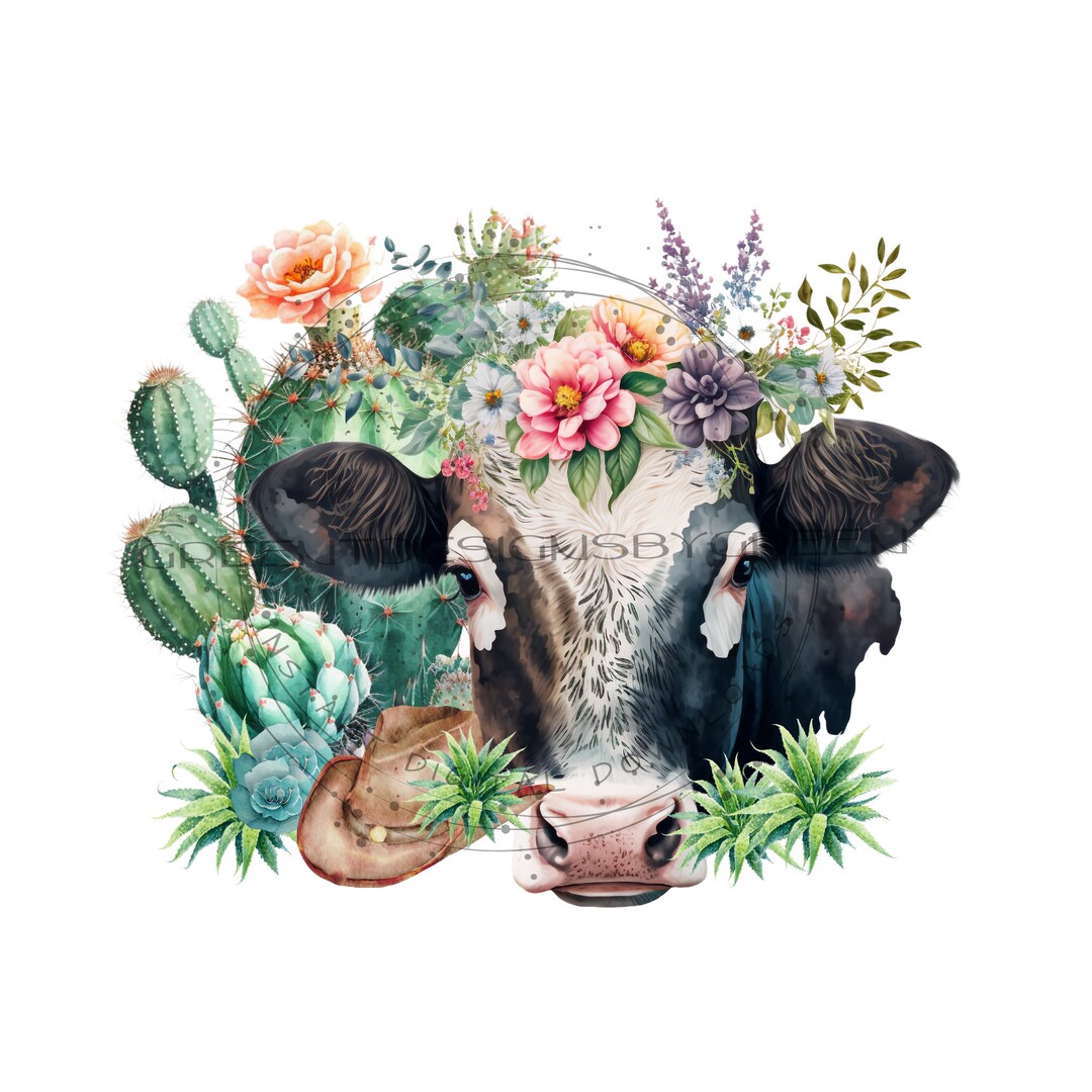 Black and White Cow PNG, Cactus Sublimation, Cacti Png Graphics, Cowboy ...