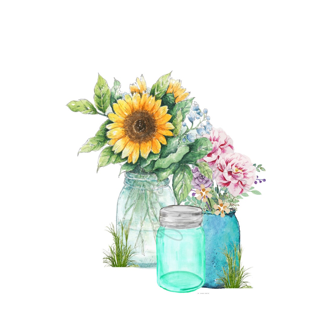 Mason Jar PNG Digital Download, Sunflower Mason Jar Clipart, Canning ...