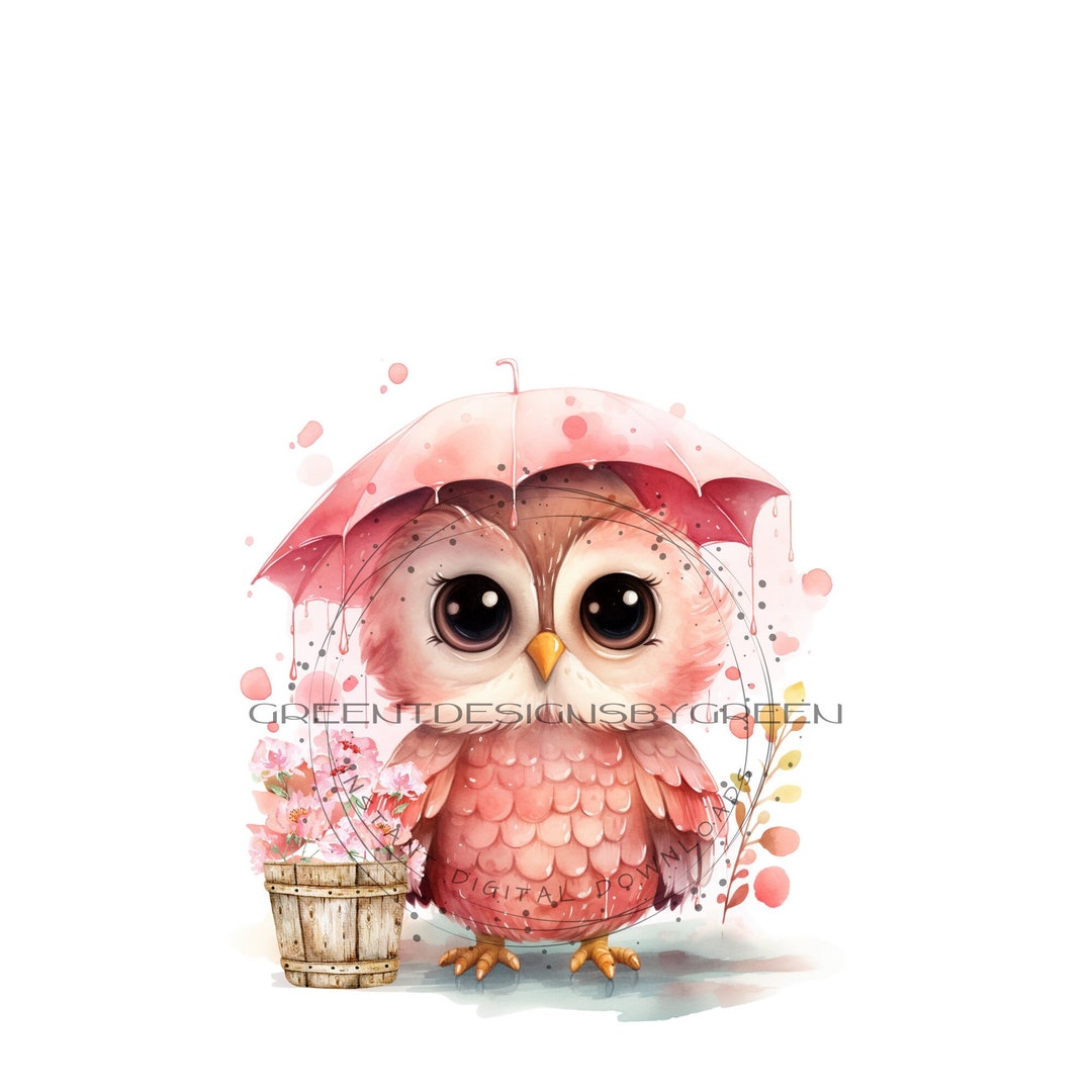 Owl Watercolor PNG, Spring Owl Sublimation, Rain Umbrella Clipart ...