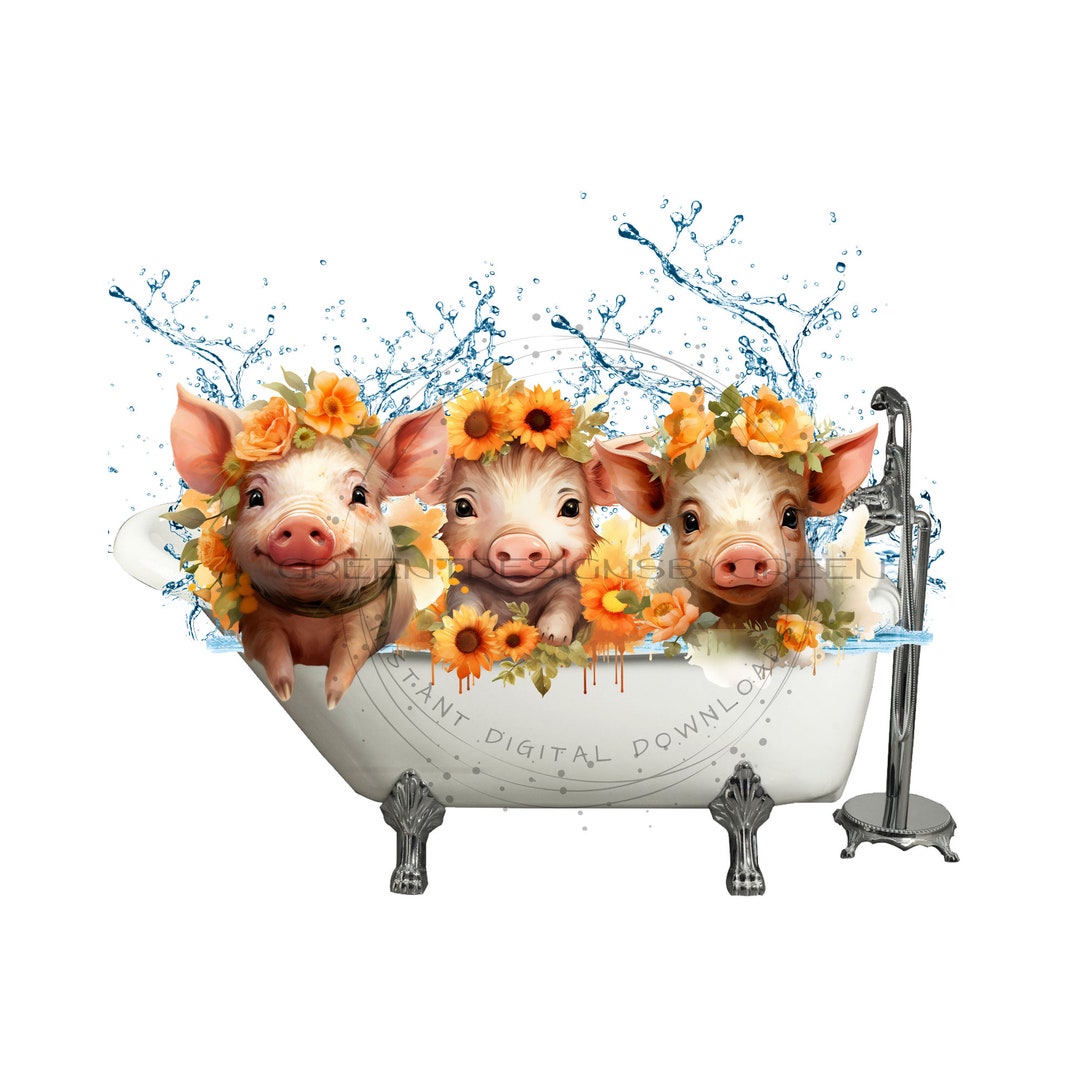 Bathtub PNG, Pigs in Bathtub Clipart, Pig Sublimation, Bathroom Clipart ...