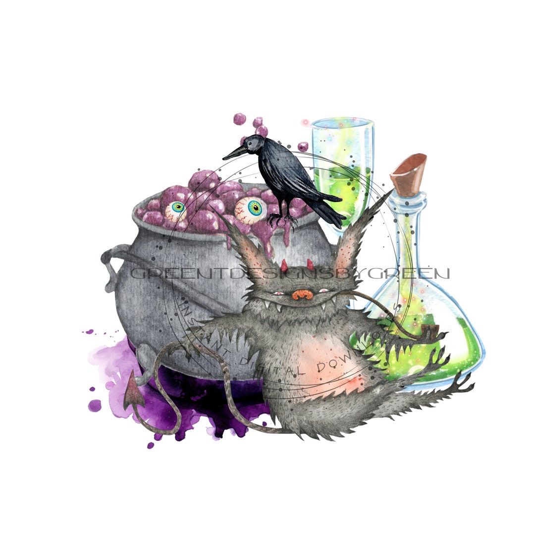 Whimsical Halloween Potion Clipart Witch's Brew, Cauldron, Crow, Crazy ...