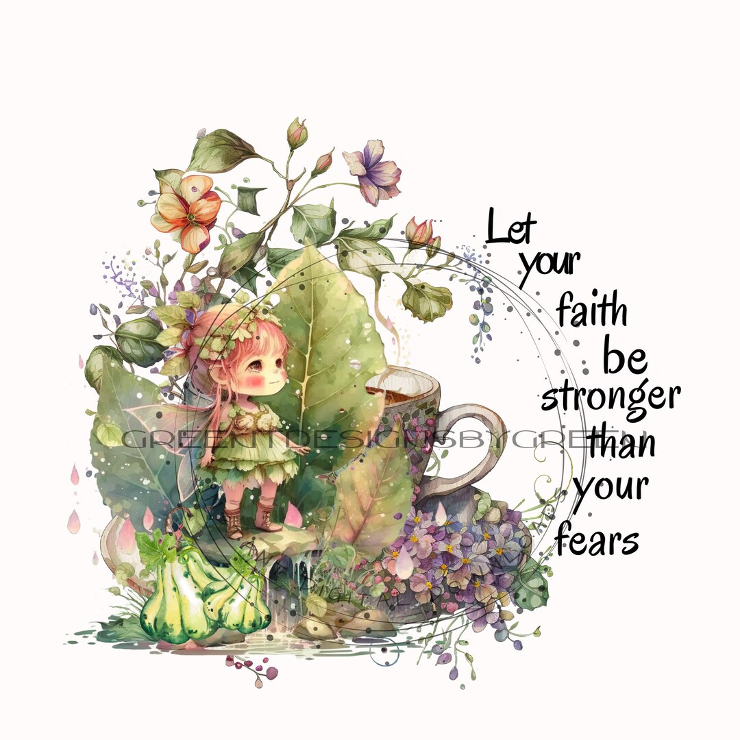 Magical Fairy & Tea Cup Sublimation PNG. Beautiful Vine and Wildflower ...