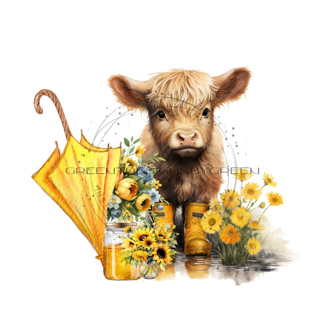 Hermoso becerro PNG para sublimación PNG, imagen adornada con girasoles ...