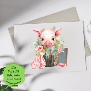 Adorable Piglet in Metal Tub Sublimation PNG Farm Animal Bath Time ...