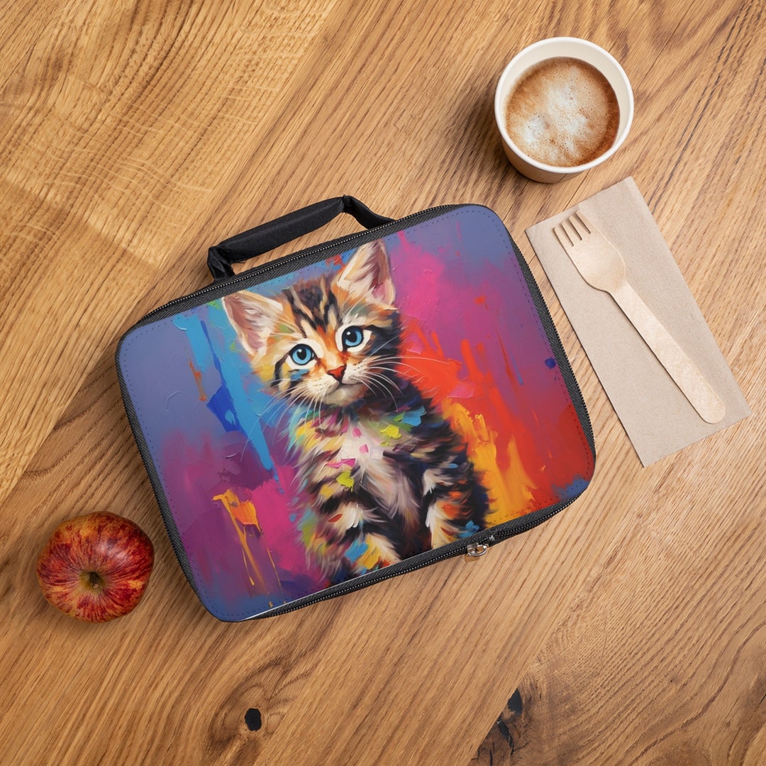 Colorful Tabby Cat Lunch Tote: A Whimsical Rainbow Kitten - Etsy