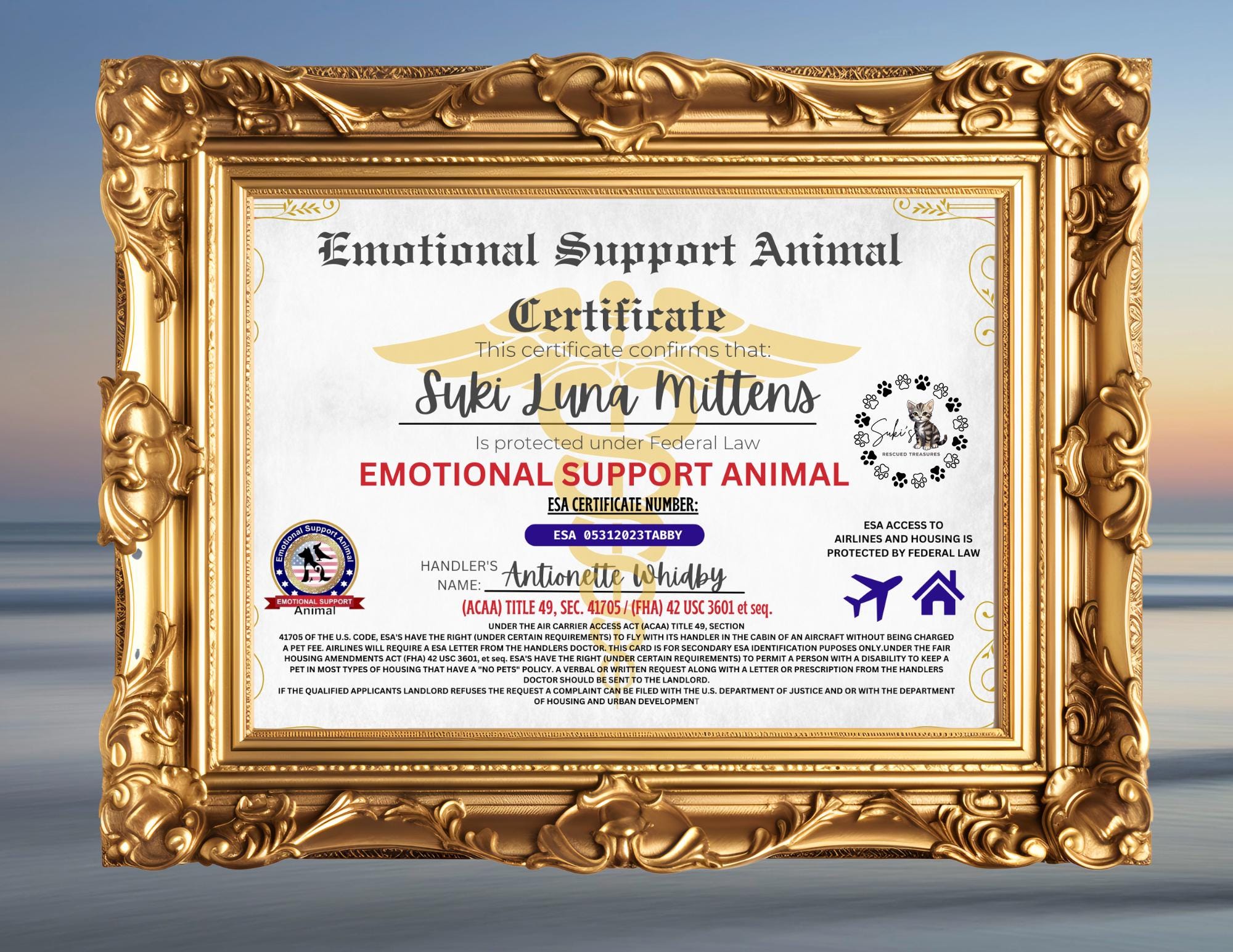 Emotional Support Animal Certificate - Personalize With Your Pet's and ...