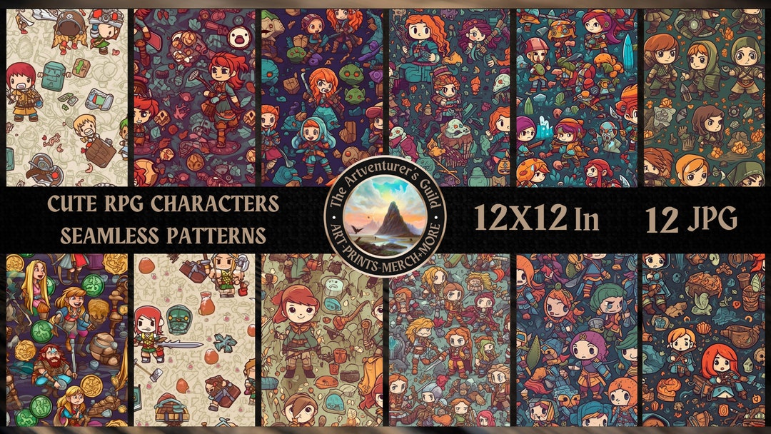 RPG Character Digital Patterns 12 Pack - Seamless RPG Designs for ...