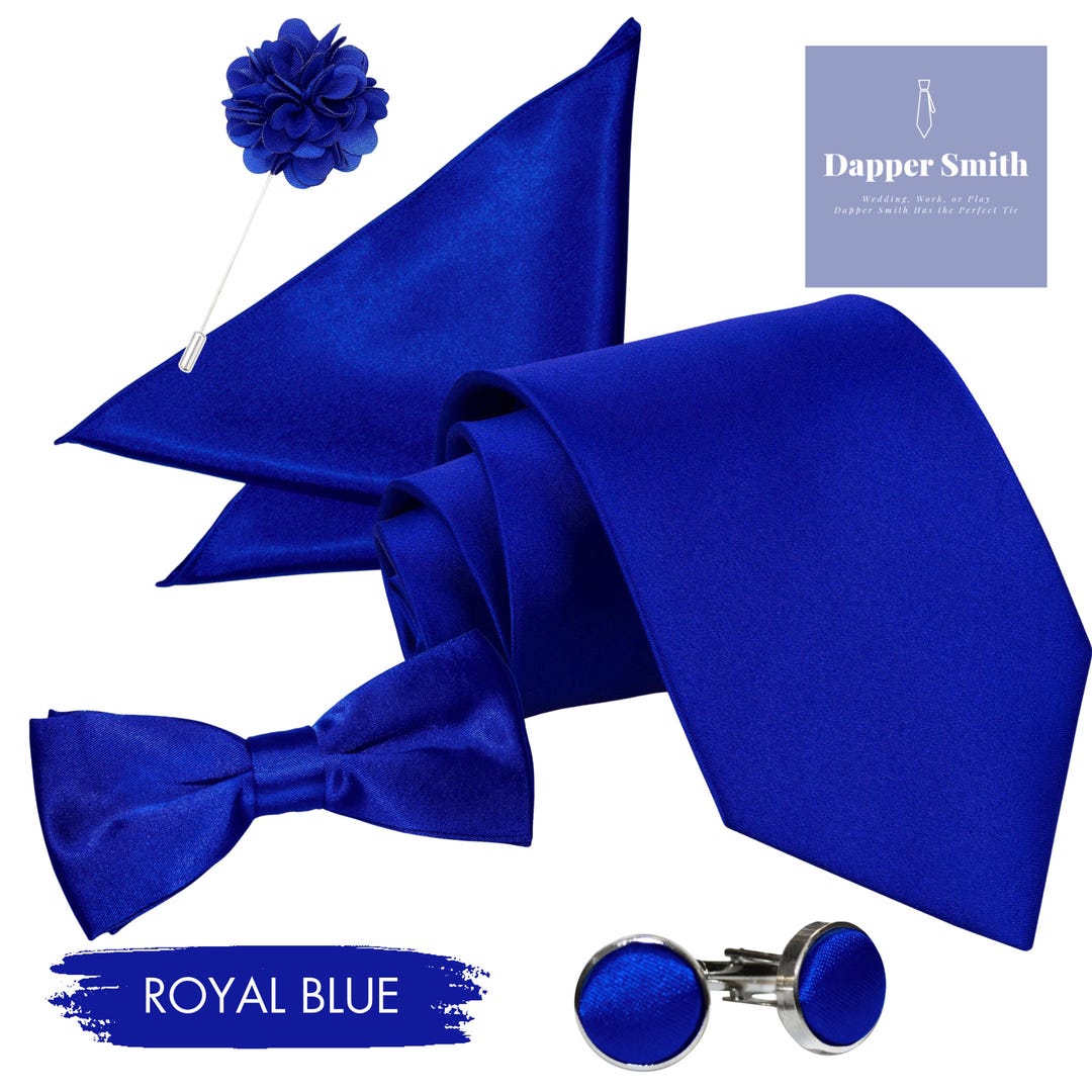 Plain Satin Royal Blue Tie, Pocket Square, Cufflinks or Lapel Pin ...