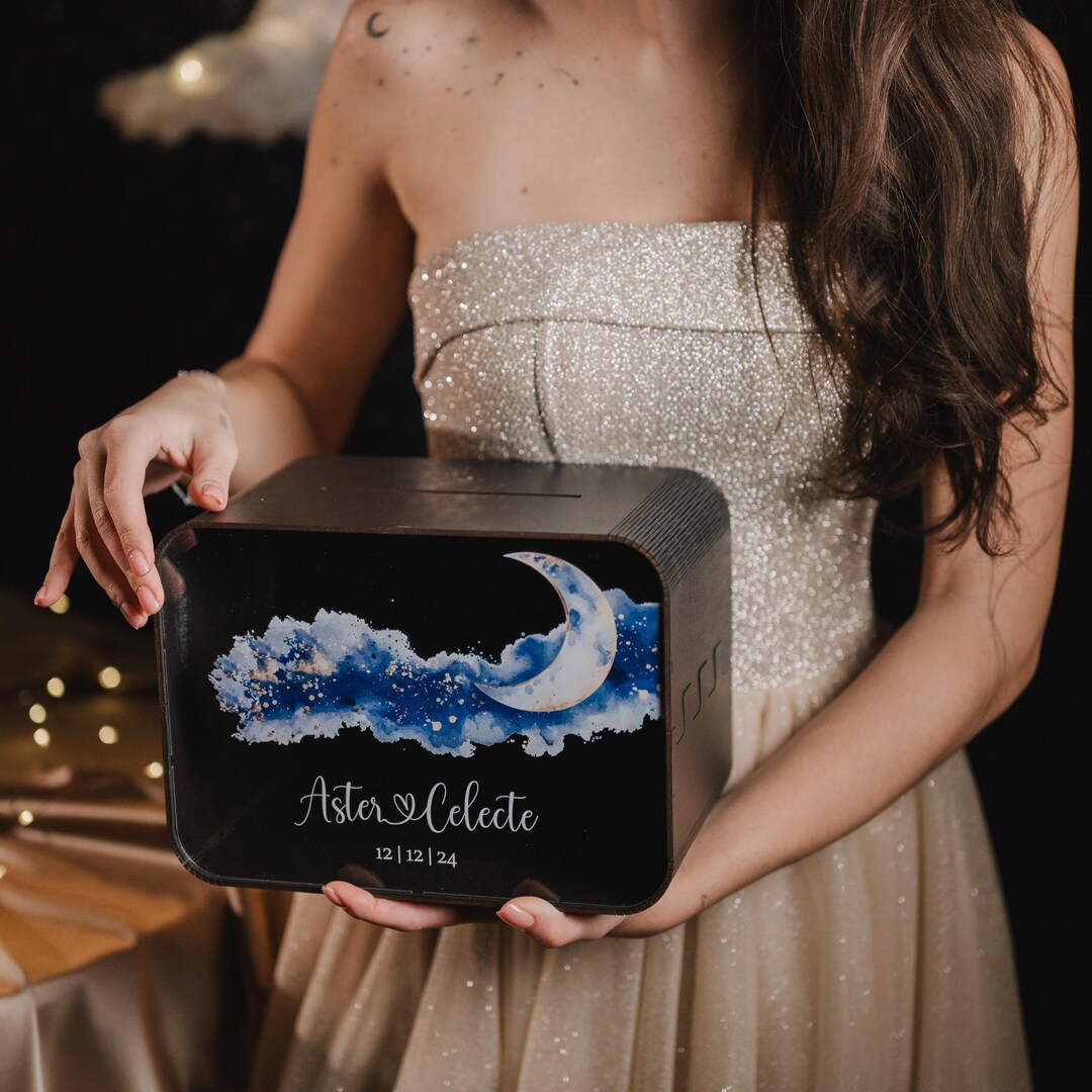 Starry Night Wedding Card Box: Celestial Moon & Stars Decor, Custom ...
