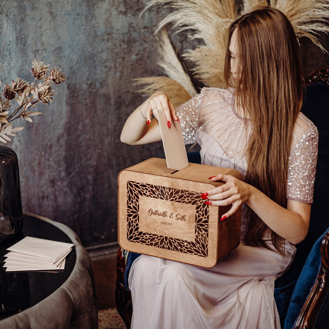 Wedding Card Box With Slot Wooden Wedding Gift Card Box - Etsy