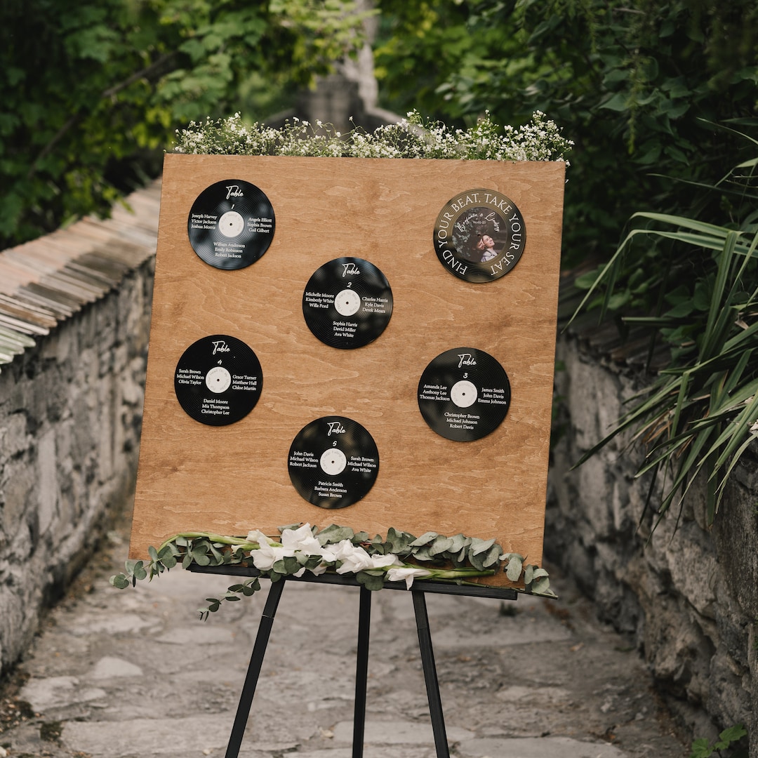 Vinyl Record Plate Seating Chart and Table Numbers Set, Retro Music ...