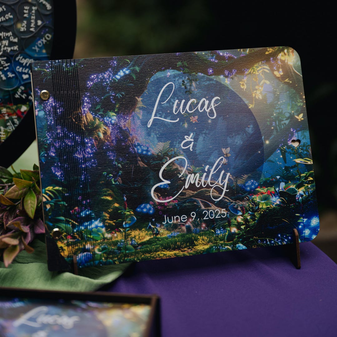 Personalized Enchanted Forest Wedding Guest Book: Wooden Keepsake Album ...