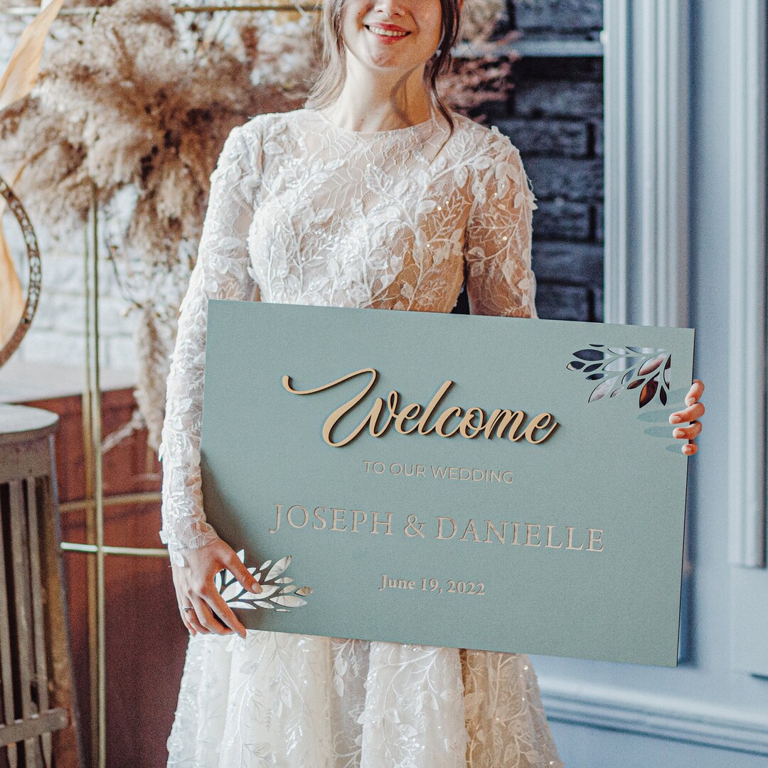 Sage Green Wedding Welcome Sign: Laser Engraved Wooden Decor, Greenery ...