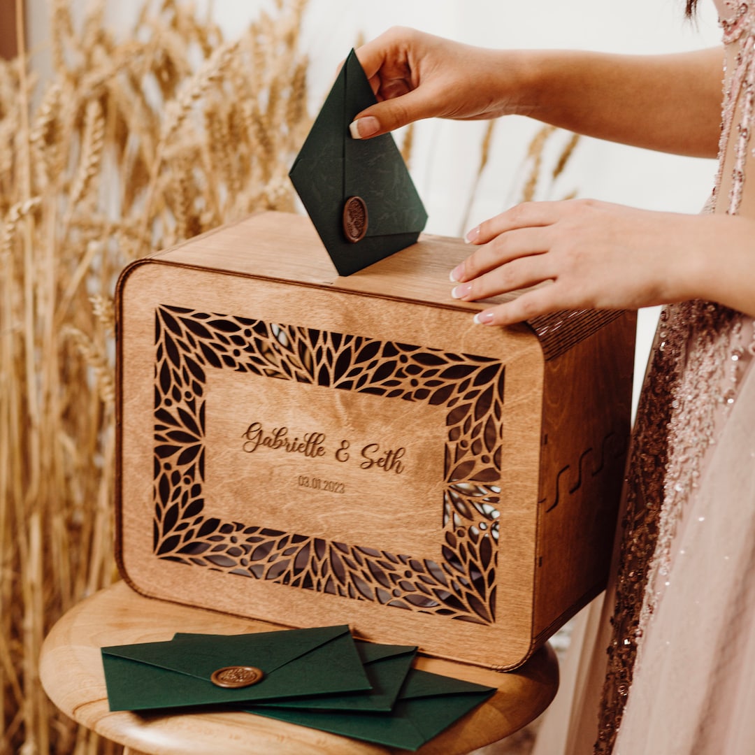 Boîte personnalisée en bois pour cartes de mariage avec fente pour ...