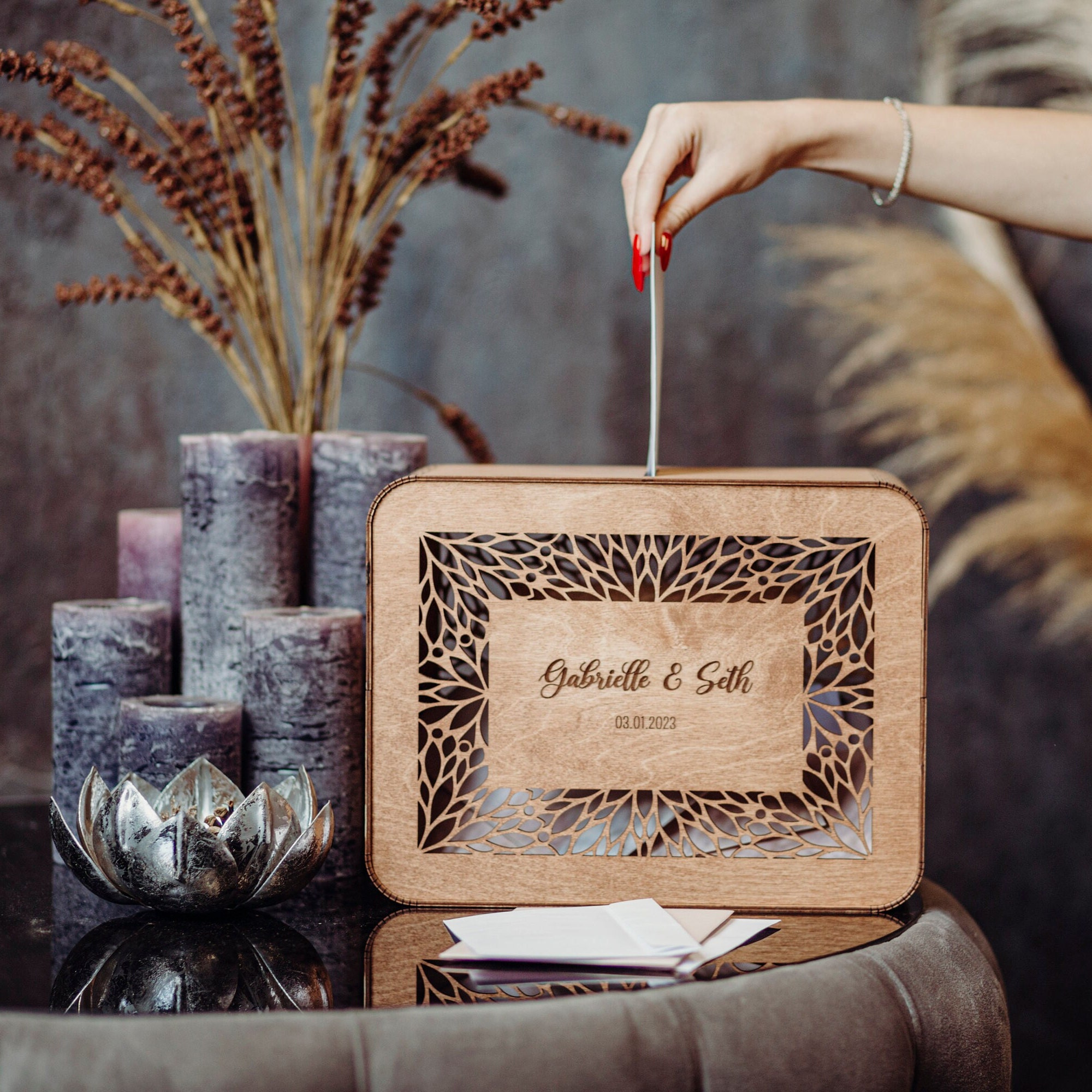 Wedding Card Box With Slot Wooden Wedding Gift Card Box - Etsy