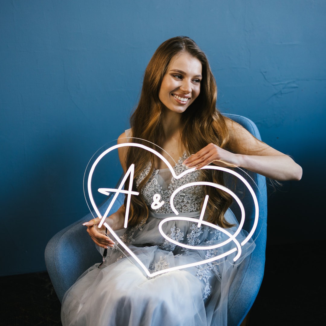 Wedding Neon Sign, Personalized Name LED Letters Sign, Heart Shaped ...