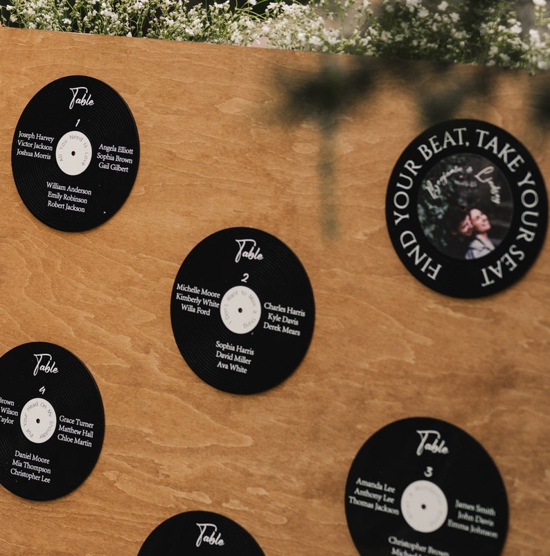 Retro Vinyl Record Wedding Table Numbers & Seating Chart Set - Etsy UK