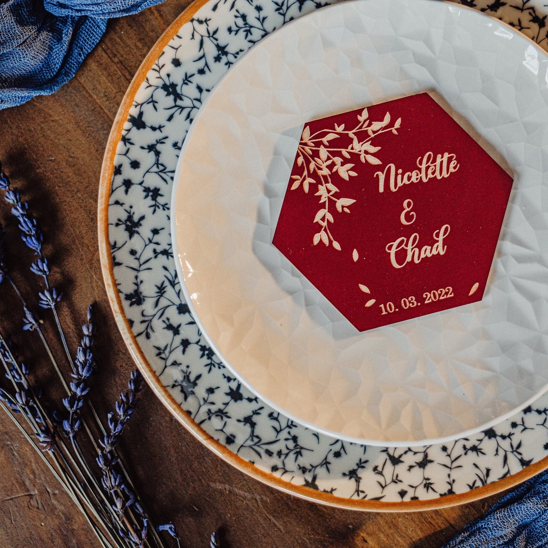 Burgundy Wedding Coasters: Personalized Engraved Wood Favors - Etsy