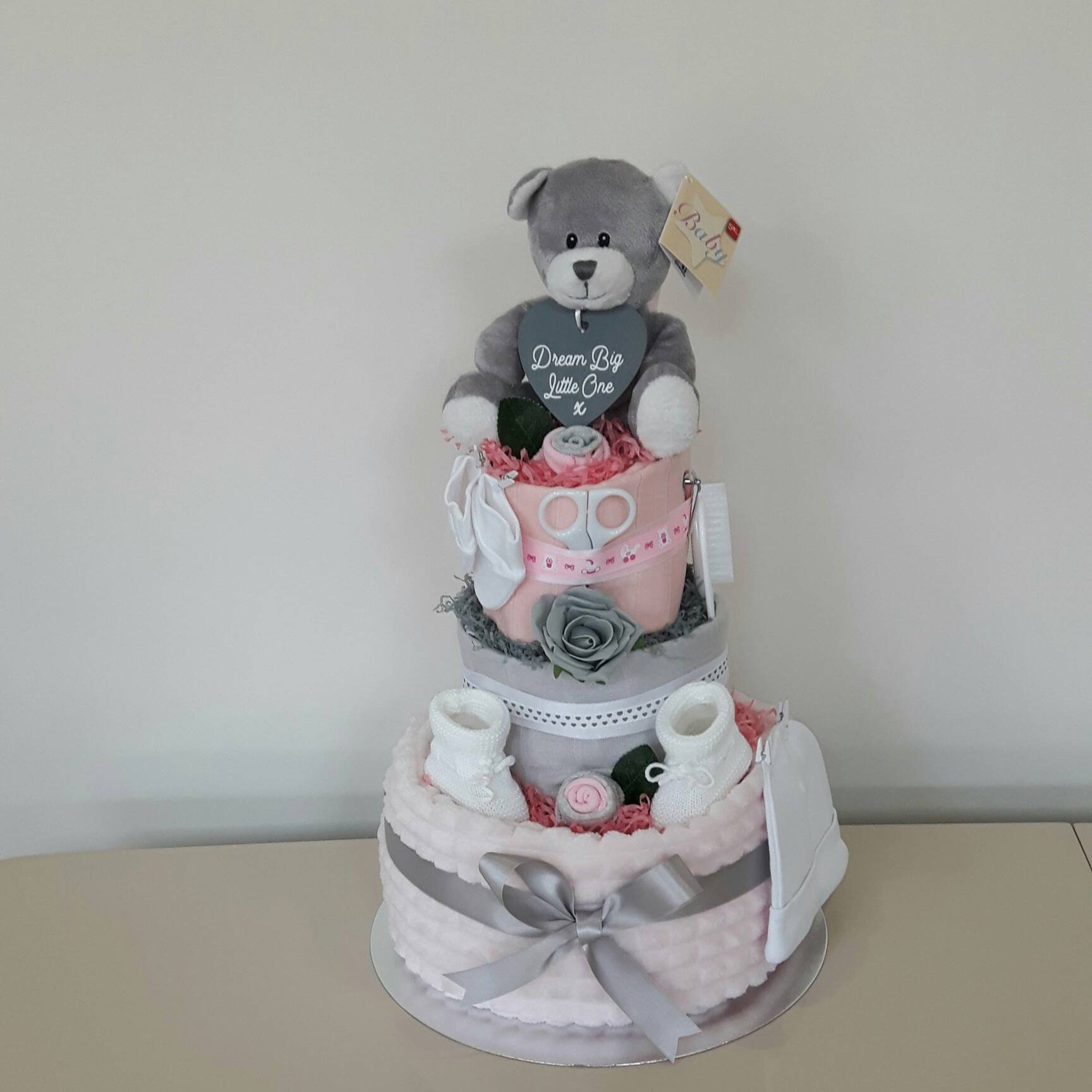 Nappy Cake Unisex. Grey and White Teddy Nappy Hamper. New Baby - Etsy UK