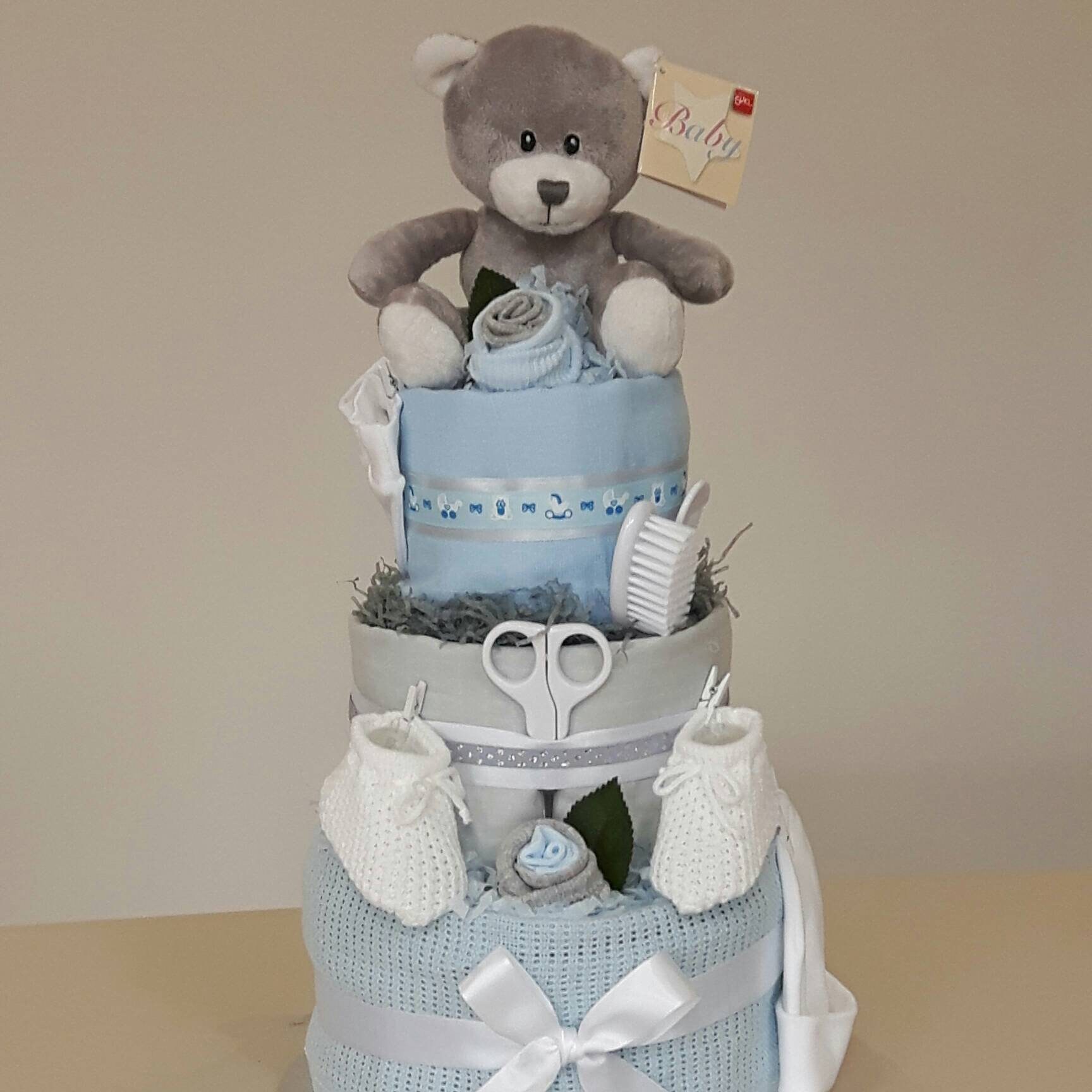 Nappy Cake Unisex. Grey and White Teddy Nappy Hamper. New Baby - Etsy UK
