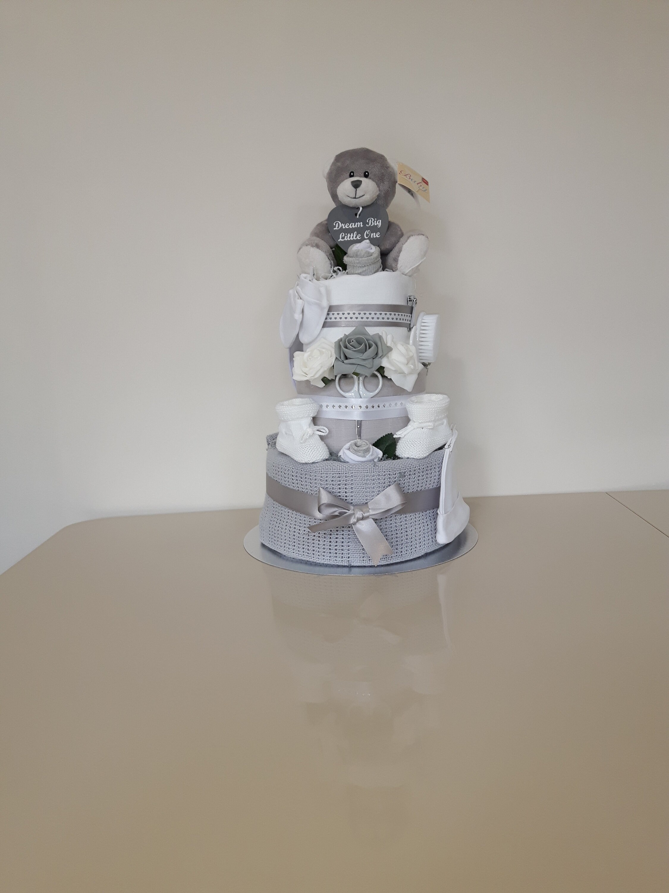 Nappy Cake Unisex. Grey and White Teddy Nappy Hamper. New Baby - Etsy UK