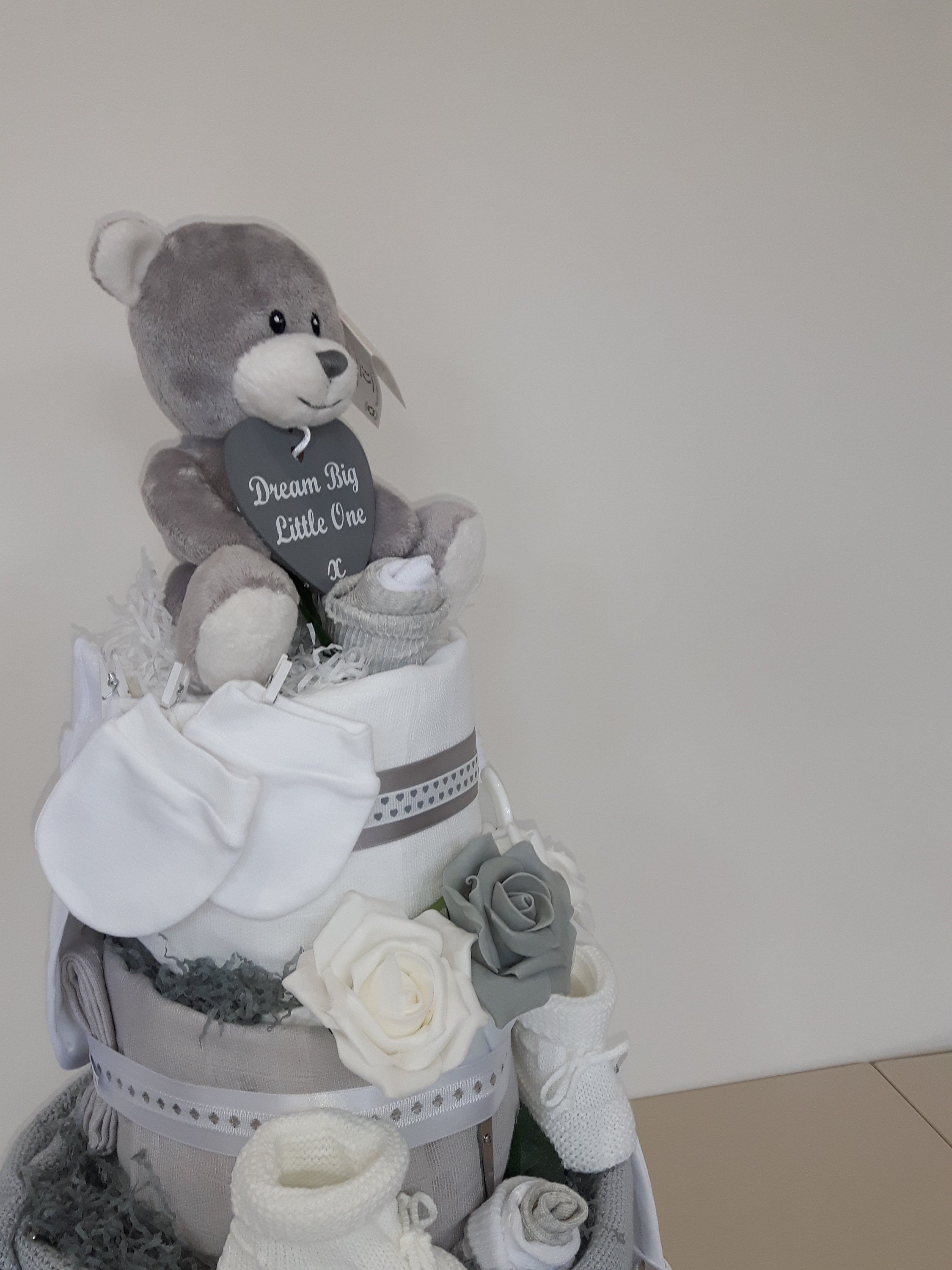 Nappy Cake Unisex. Grey and White Teddy Nappy Hamper. New Baby - Etsy UK